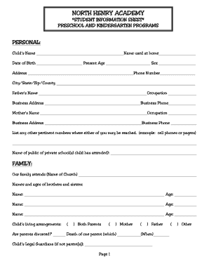 Student Information Form Templates | pdfFiller