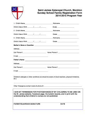 18 Printable sample sunday school registration form Templates ...