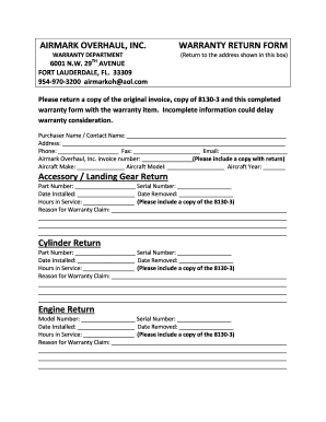 Warranty Return Form Templates | pdfFiller