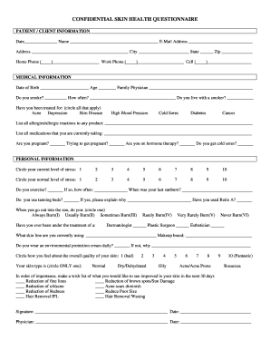 Skin Care Questionnaire Pdf | pdfFiller