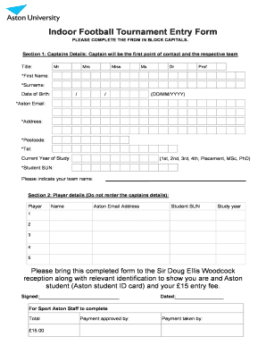 Football Tournament Entry Form Templates | pdfFiller