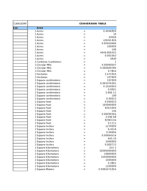 1 Excel Conversion Table Form | pdfFiller