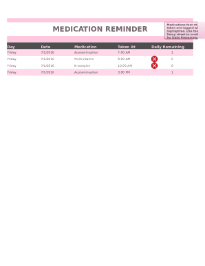 1 Medication Reminder Sheet Form | pdfFiller