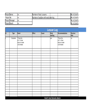 1 Prince2 Lessons Learned Excel Template Form | pdfFiller