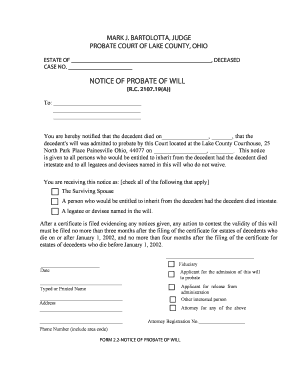 Bill Of Sale Form Entry Admitting Will To Probate | pdfFiller